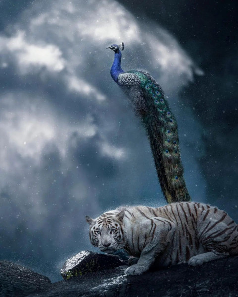 Tiger With Peacock HD Images For Editing Background | KREditings